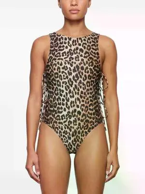 GANNI Leopard-print Lace-up Swimsuit