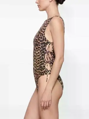 GANNI Leopard-print Lace-up Swimsuit