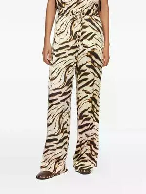 GANNI Zebra-print Satin Wide-leg Trousers - Neutrals