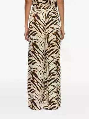 GANNI Zebra-print Satin Wide-leg Trousers - Neutrals