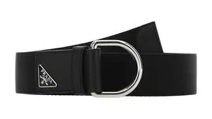 Prada Logo Plaque Woven Belt - Black