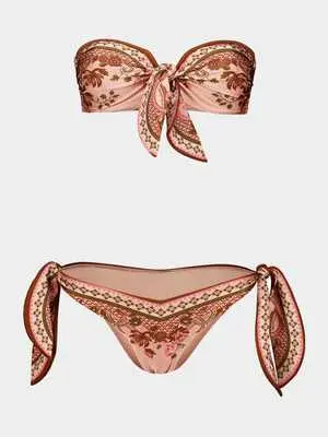Zimmermann Paisley Floral Aster Scarf Tie Bikini - Pink
