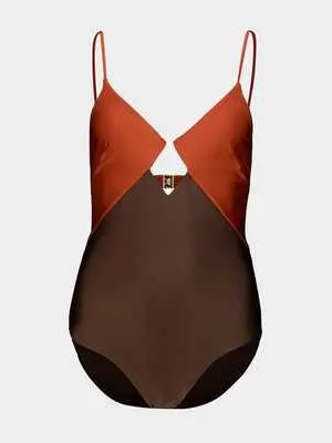 Zimmermann Aster Diamond Cut-out Swimsuit - Brown