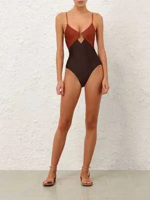 Zimmermann Aster Diamond Cut-out Swimsuit - Brown