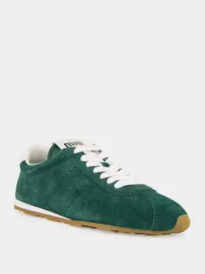 Miu Miu Plume Suede Lace-up Sneakers - Green