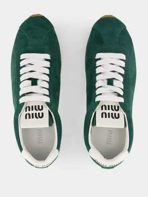Miu Miu Plume Suede Lace-up Sneakers - Green