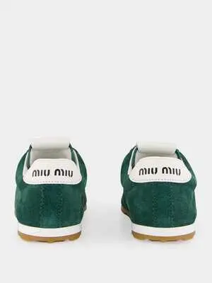 Miu Miu Plume Suede Lace-up Sneakers - Green