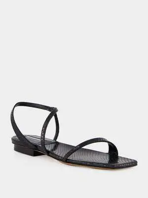 EMME PARSONS Embossed Snake Calfskin Flat Sandals - Black