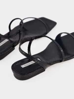 EMME PARSONS Embossed Snake Calfskin Flat Sandals - Black