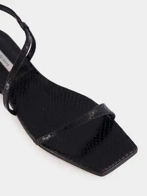 EMME PARSONS Embossed Snake Calfskin Flat Sandals - Black