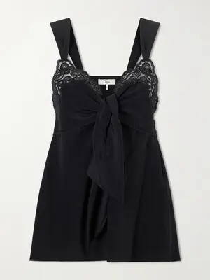 Chloé Knotted Lace-trimmed Silk Crepe De Chine Tank - Black