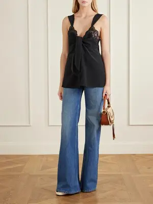 Chloé Knotted Lace-trimmed Silk Crepe De Chine Tank