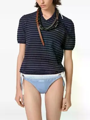Miu Miu Striped V-neck Polo Shirt With Ribbed Hem - Blue