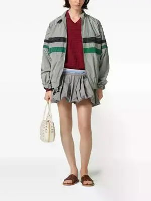 Miu Miu Technical Silk Blouson Jacket With Logo Patch