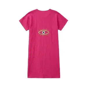 CASA DUNIYA Hot Cotton Evil Eye Embroidery Soleil Swimsuit Cover-up - Pink