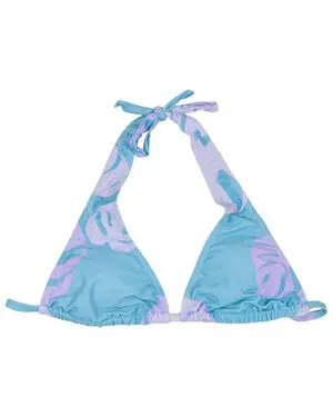 LORDS OF HARLECH Raquel Monstera Floral Teal Bikini Top - Blue