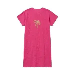 CASA DUNIYA Hot Cotton Gold Palm Embroidery Soleil Swimsuit Cover-up - Pink