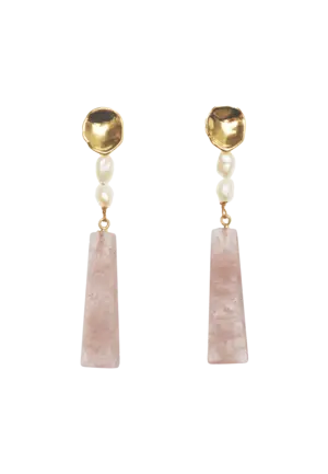 LAVANI JEWELS Melina Rose Quartz Earrings With Pearls - Pink