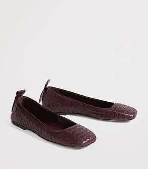 Bottega Veneta Lambskin Intrecciato Ballet Flats - Red
