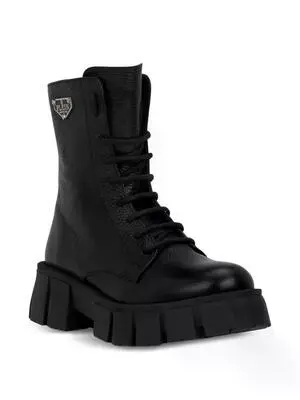 Philipp Plein Logo Plaque Combat Boots