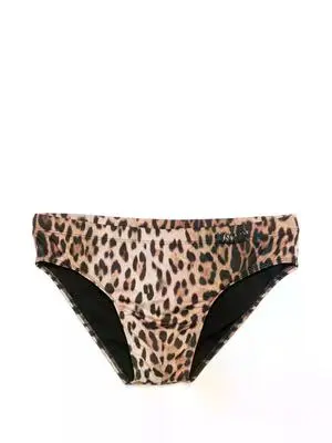Moschino Leopard Print Logo Plaque Swim Trunks