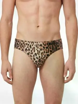 Moschino Leopard Print Logo Plaque Swim Trunks
