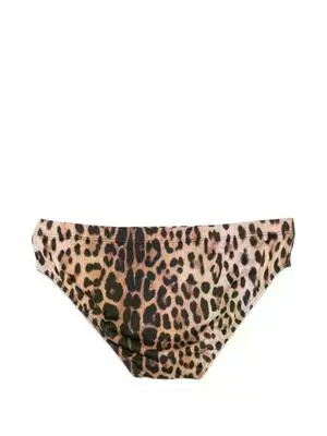 Moschino Leopard Print Logo Plaque Swim Trunks