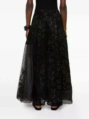 QUETSCHE Lace Overlay Flared Maxi Skirt