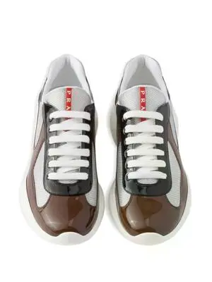 Prada Patent-leather And Technical Fabric America's Cup Sneakers - Brown