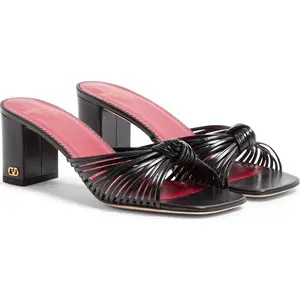Valentino Garavani Vone Knot Detail Block Heel Slide Sandal - Black