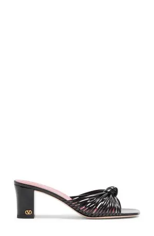 Valentino Garavani Vone Knot Detail Block Heel Slide Sandal - Black