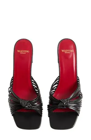 Valentino Garavani Vone Knot Detail Block Heel Slide Sandal - Black