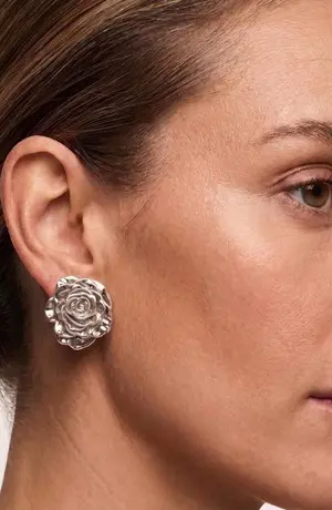 IMBER Rose Statement Stud Earrings - Silver