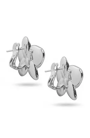 IMBER Orchid Flower Statement Stud Earrings - Silver