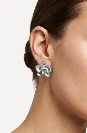 IMBER Orchid Flower Statement Stud Earrings - Silver