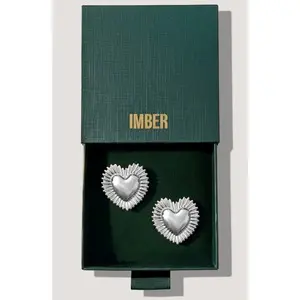 IMBER Oversize Puffy Heart Sculptural Statement Earrings - Silver