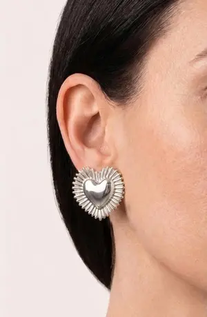 IMBER Oversize Puffy Heart Sculptural Statement Earrings - Silver