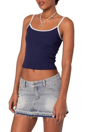 EDIKTED Franky Contrast Trim Rib Camisole - Navy