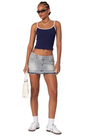 EDIKTED Franky Contrast Trim Rib Camisole - Navy