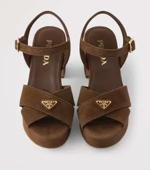 Prada Suede Platform Sandals - Brown