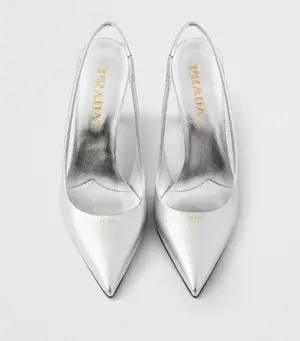 Prada Saffiano Leather Slingback Pumps With Stiletto Heel