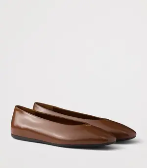 Prada Leather Logo Ballet Flats - Brown