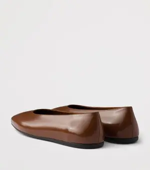 Prada Leather Logo Ballet Flats - Brown