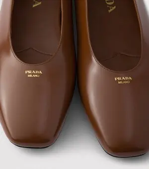 Prada Leather Logo Ballet Flats - Brown