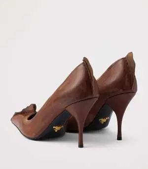 Prada Antiqued Leather Sculptural Pumps - Brown