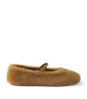 Prada Shearling Ballet Flats With Logo Detail