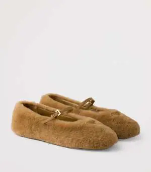 Prada Shearling Ballet Flats With Logo Detail
