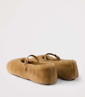 Prada Shearling Ballet Flats With Logo Detail
