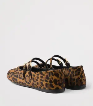 Prada Brushed Leather Leopard Print Ballet Flats - Neutral