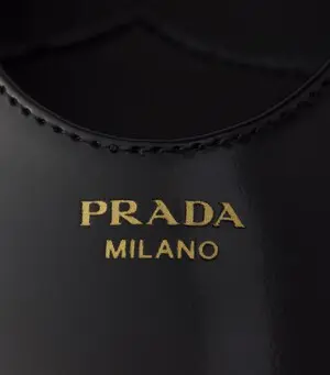 Prada Leather Ballet Flats With Gold Tone Logo Detail - Black